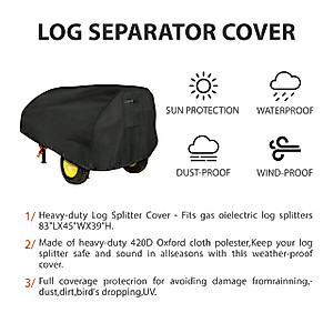 Aaaspark Heavy Duty Log Splitter Cover, Waterproof Oxford Cloth, for 15-45 Ton Gas or Electric Log Splitters, 83" x 45" x 39", Weather Resistant Storage Cover, Easy to Clean, Black