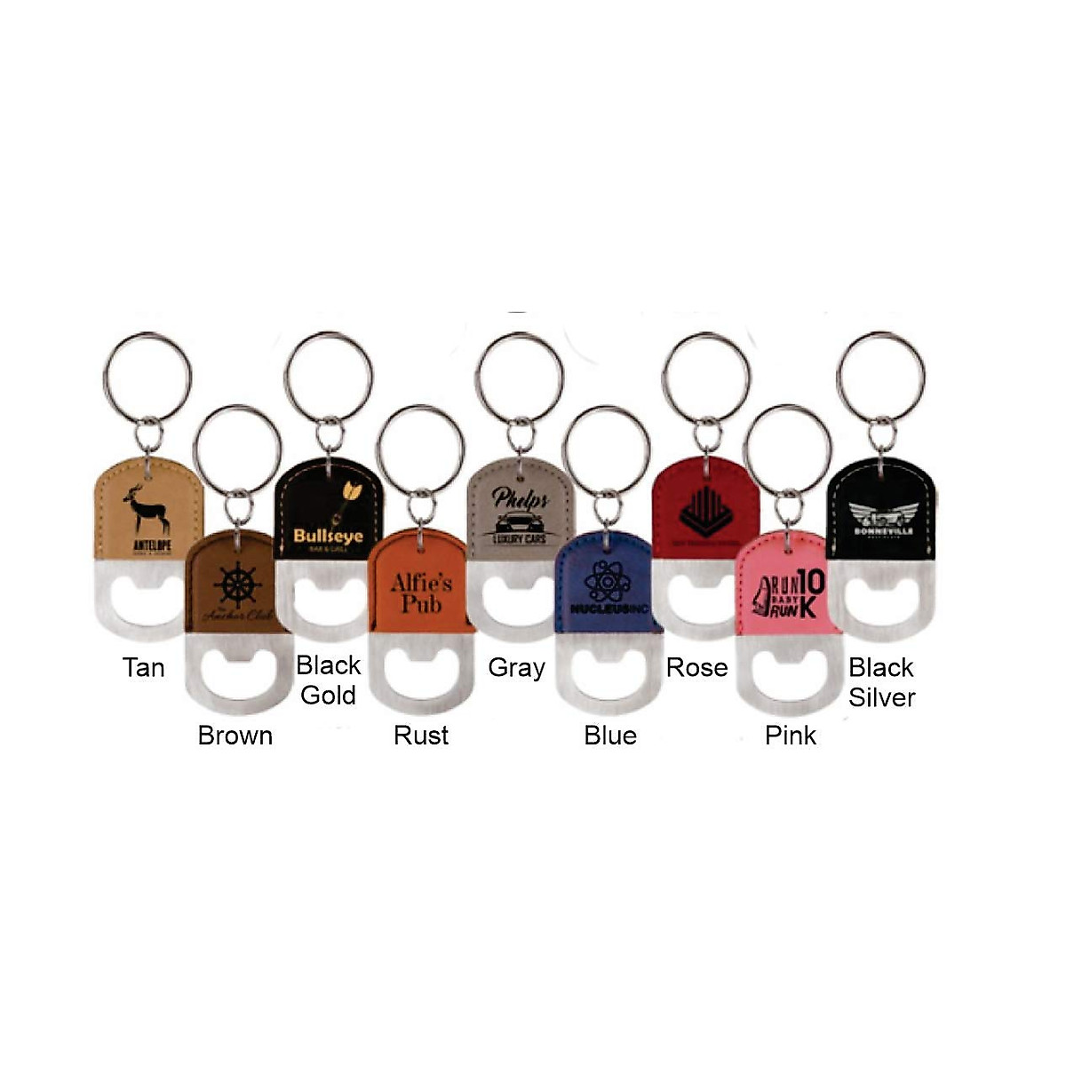 Personalized Leather Bottle Opener Key Chain Laser Engraved (Brown) Front Engraved