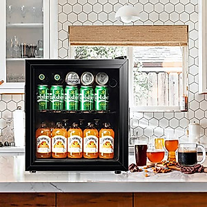 WANAI Beverage Refrigerator Cooler 60 Cans Mini Fridge Glass Door Mini Can Fridge 1.7 cu.ft Organizer for Beer Soda Wine Small Refrigerator with Blue LED for Home/Bar/Office/Dorm