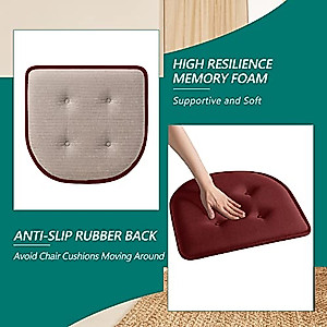 HARBOREST Chair Cushions for Dining Chairs 6 Pack - Memory Foam Seat Cushions for Kitchen Chairs, U-Shaped Non-Slip Chair Pads for Dining Chairs Set of 6, 17" x 16" x 1.5", Burgundy
