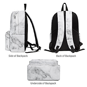 sewbuapo School Backpack for Boys Girls Portable Wide shoulder strap Casual Daypack Lightweight Travel Bag for Travel (White Marble)