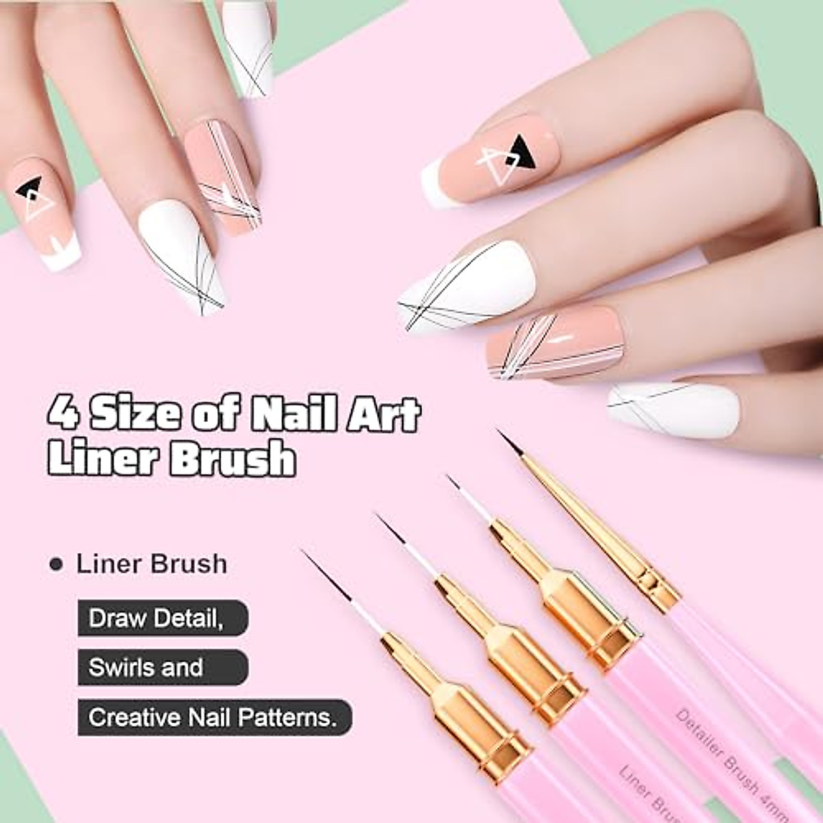 Komall Nail Art Brushes Set, 8Pcs Gel Polish Nail Art Design Painting Tools with Nail Extension Gel Brush Builder, Thin Nail Art Liner Brush and Nail Dotting Pen for Salon Home Diy Manicure 1