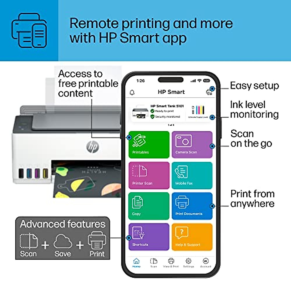 HP Smart-Tank 5101 Wireless All-in-One Ink-Tank Printer with up to 2 Years of Ink Included (1F3Y0A)