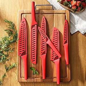 Zusisuy Red Professional Kitchen Knife Chef Set, Kitchen Knife Set Stainless Steel, Kitchen Knife Set Dishwasher Safe with Sheathes