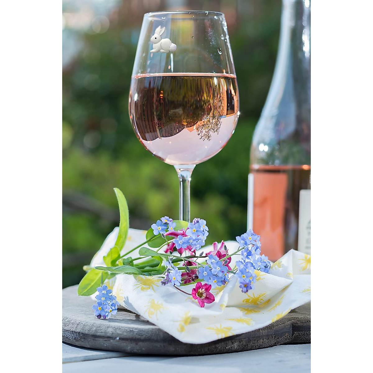 Simply Charmed Magnetic Wine Glass Charms - Cute Bunnies and Flower Drink Markers Set of 6