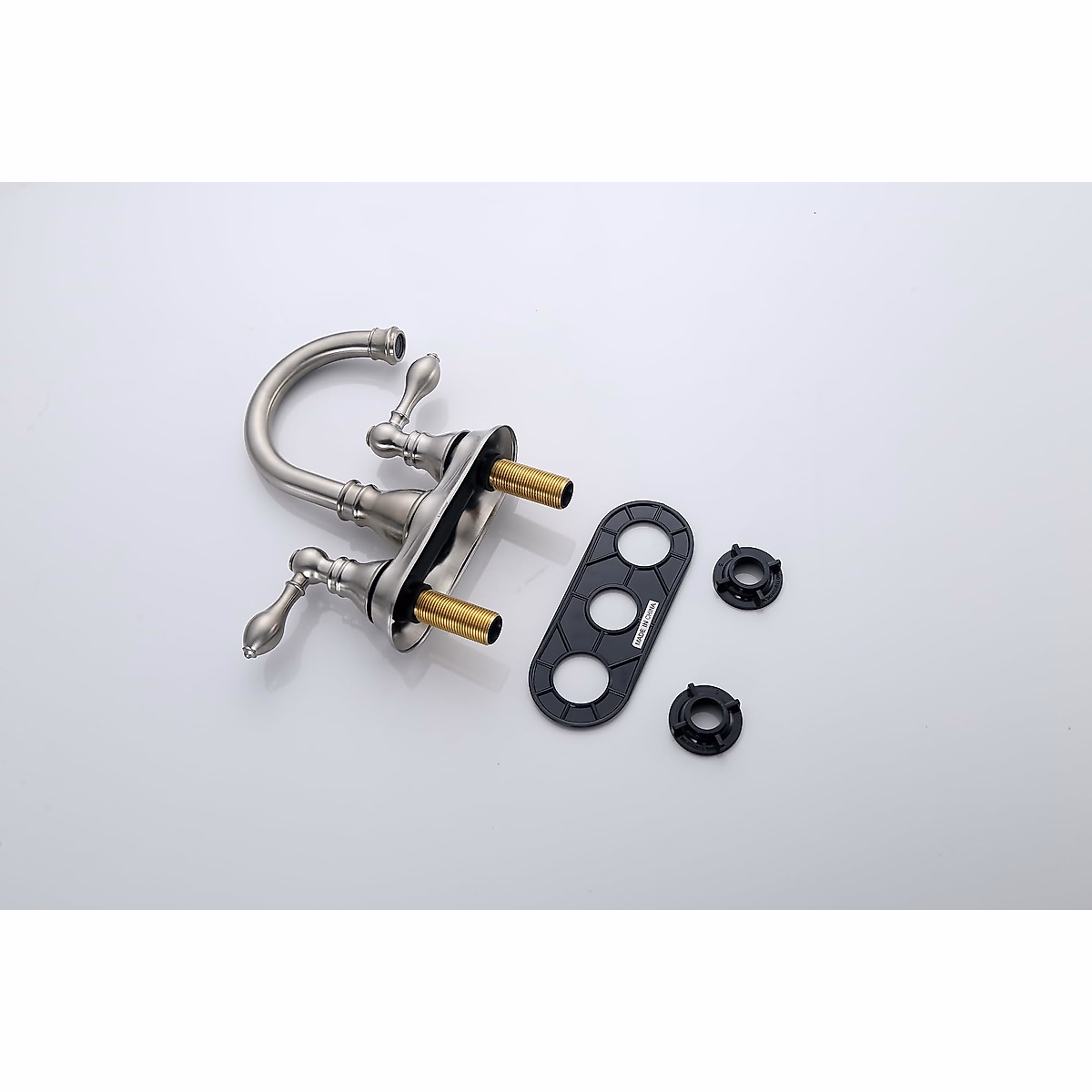 Derengge 2 Handle Brushed Nickel Bathroom Sink Faucet 3 Hole Faucet with Overflow Pop up Drain,360° Swivel Spout 4 Inch Centerset Bathroom Faucet without Supply Hoses,Meets cUPC NSF 61-9 AB1953,2 Pack