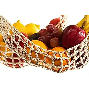 Hanging Fruit Hammock Under Cabinet - 1 Macrame Fruit Hammock Kitchen Under Cabinet, 2PCS Hooks - Handwoven Cotton Basket Storage for Produce, Banana - Boho Kitchen Decor For More Counter Space at Home Boat Camper RV
