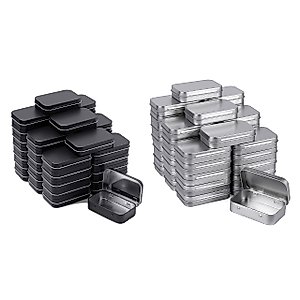 Tamicy Metal Rectangular Empty Hinged Tins - Pack of 80 （Silver 40+Black 40 Mini Portable Box Containers Small Storage Kit & Home Organizer small tins with lids craft containers 3-1/2''X2-1/2''X4/5''