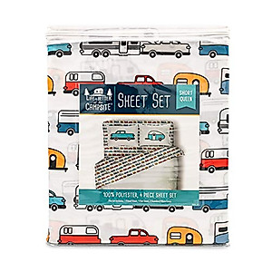 Camco Life is Better at the Campsite Queen-Size Beds | Set Includes (1) Fitted, (1) Flat Sheet and (2) Pillow Cases | Multi-RV Print (53299)