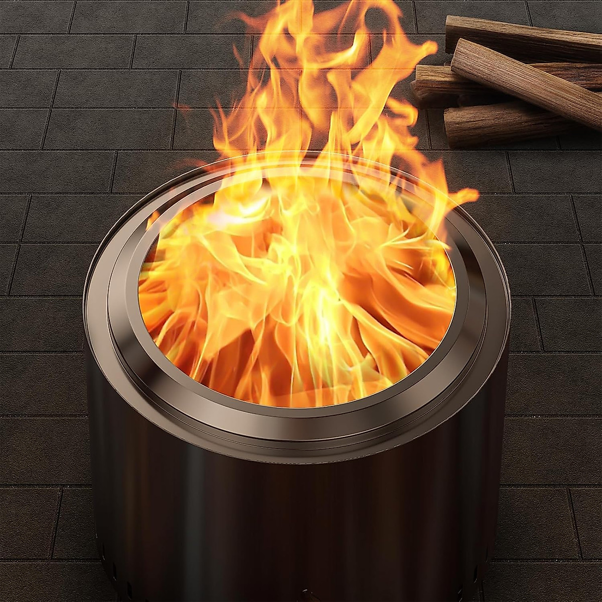 OutVue 15 inch Stainless Steel Smokeless Fire Pit, Outdoor Smokeless Firepit, Wood Burning Fire Pits for Camping, Bonfire, Low Smoke Firepit for Outside (Oblique Hole)