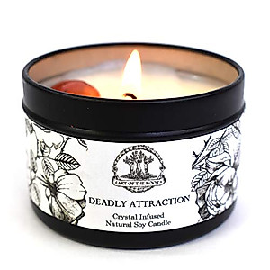 Art of the Root, Ltd. Deadly Attraction Mini Spell Set with a 4 oz Soy Candle with a Carnelian Crystal and a 12 Oil for Passion, Seduction, Romance & Love Wiccan, Pagan, Hoodoo, Conjure, Magick