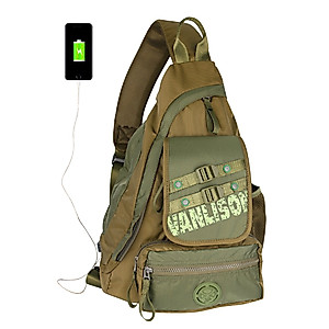 Sling Bag with USB Charging Port, Sling Backpack USB, Larswon Shoulder Backpack, Large Crossbody Bag, Chest Bag Large Army Green