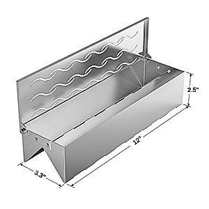 Skyflame Wood Chip Smoker Box , Stainless Steel Double V-shape BBQ Smoke Box with Hinged Lid for Charcoal & Propane Gas Grill, 12.5"(L) x 3.3"(W) x 2.5"(H), U.S. Design Patent