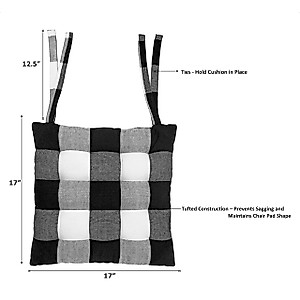COTTON CRAFT Chair Cushion Pads - Set of 4 - Buffalo Gingham Check - Dining Kitchen Office Chair Seat Cushion with Ties - Durable Cotton Fabric - Thick Comfy Poly Fill - Indoor Use - 17x17 in – Black