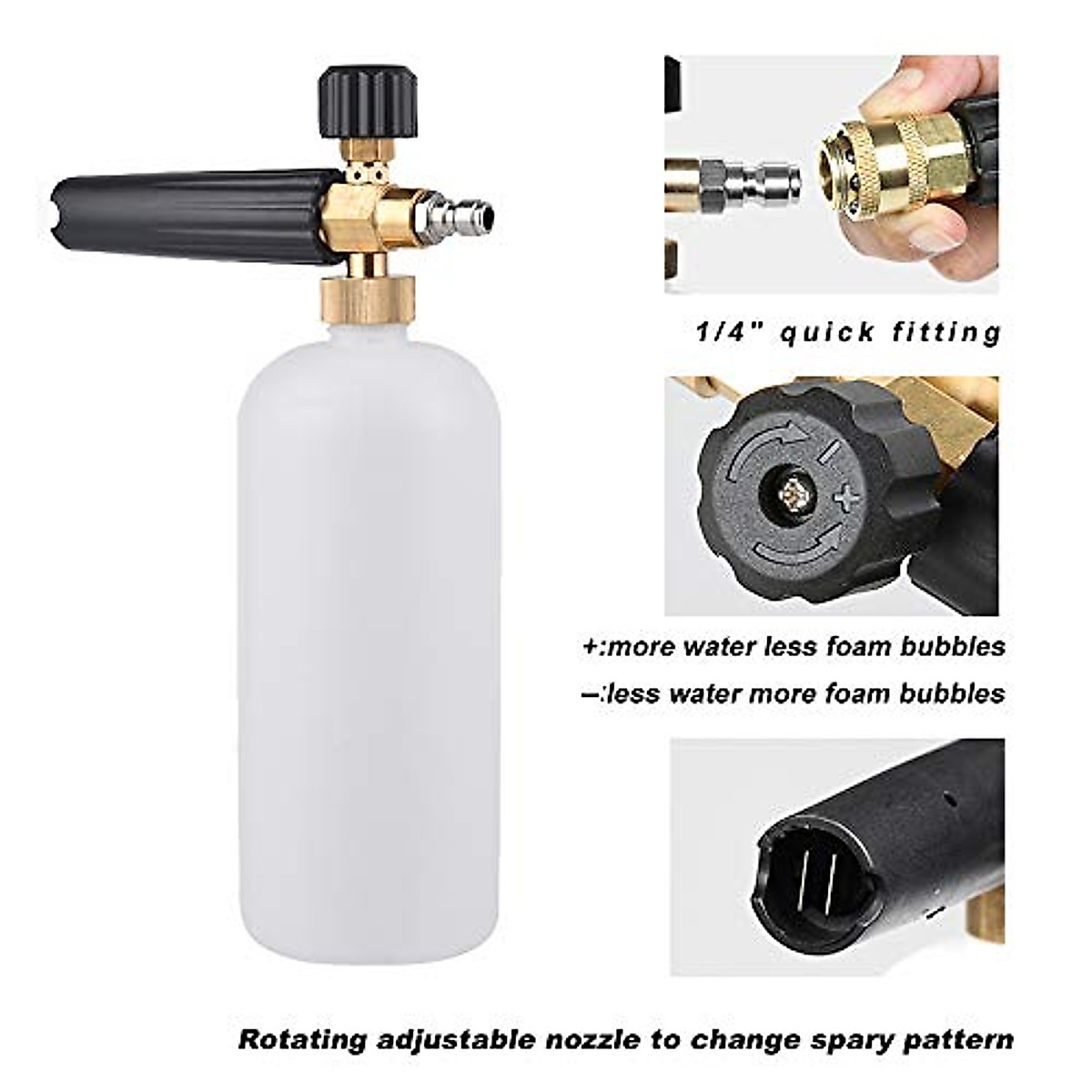EzoLife Foam Cannon with 1/4 Inch Quick Connector, 1 Liter Bottle, Professional Grade,uick Release (Up to 3200 PSI)