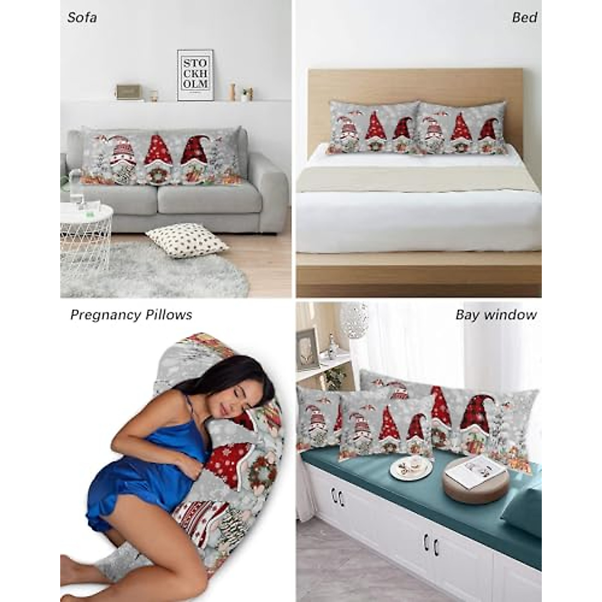 Edwiinsa Christmas Pillow Covers Standard Size Set of 2 20x26 Bed Pillow, Plush Soft Comfort for Hair/Skin Cooling Pillowcases with Envelop Closure Throw Covers Grey Gnomes Fantasy Snowy Tree Branch