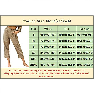Leirke Womens Linen Buttons Cropped Pants High Elastic Waist with Pockets for Summer Casual Work Crop Pants Stretch Capris(White,XX-Large)