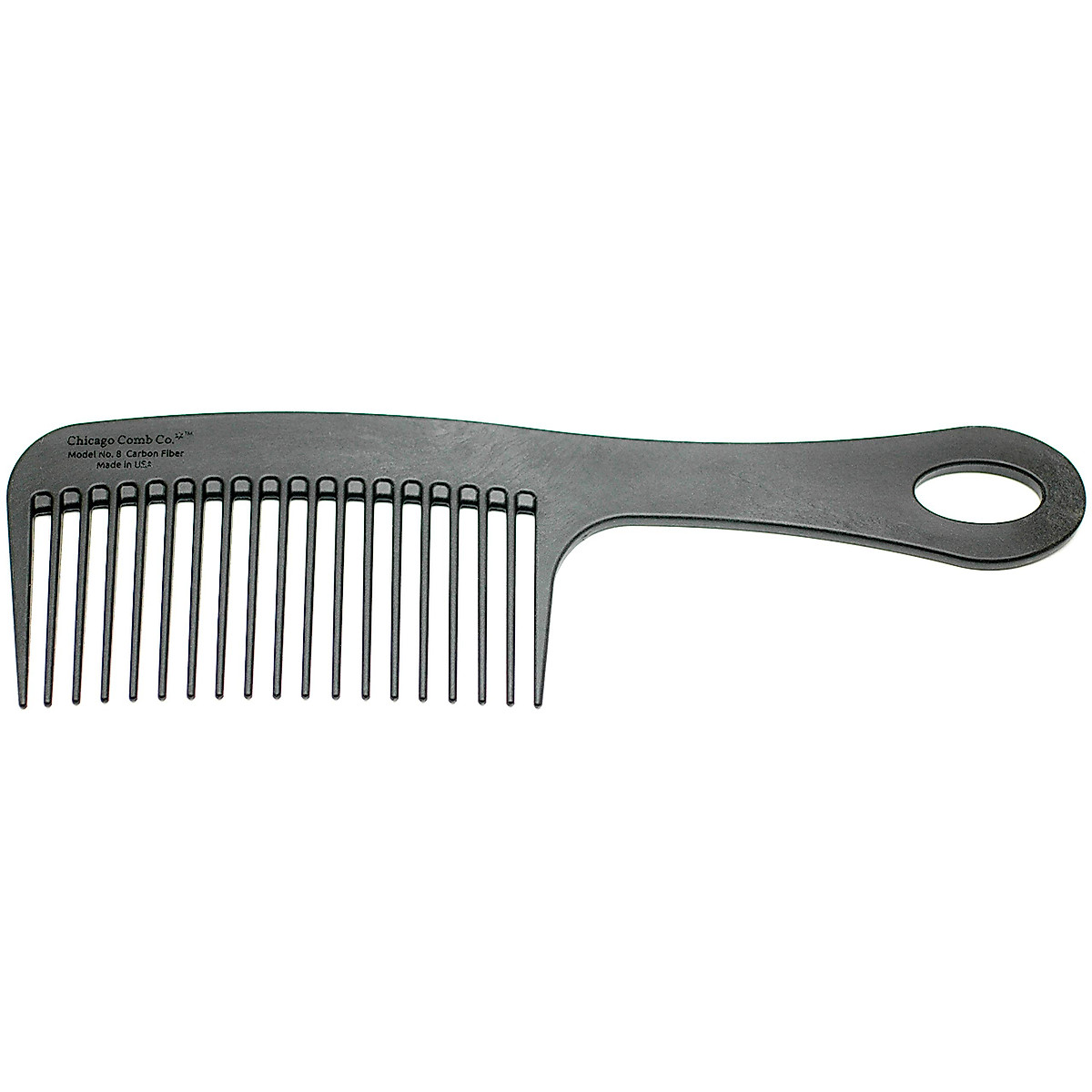 Chicago Comb Model 8 Carbon Fiber, Made in USA, Anti-static, Detangling & Shower comb, adds Lift & Volume, 8.5 inches (21.5 cm) long