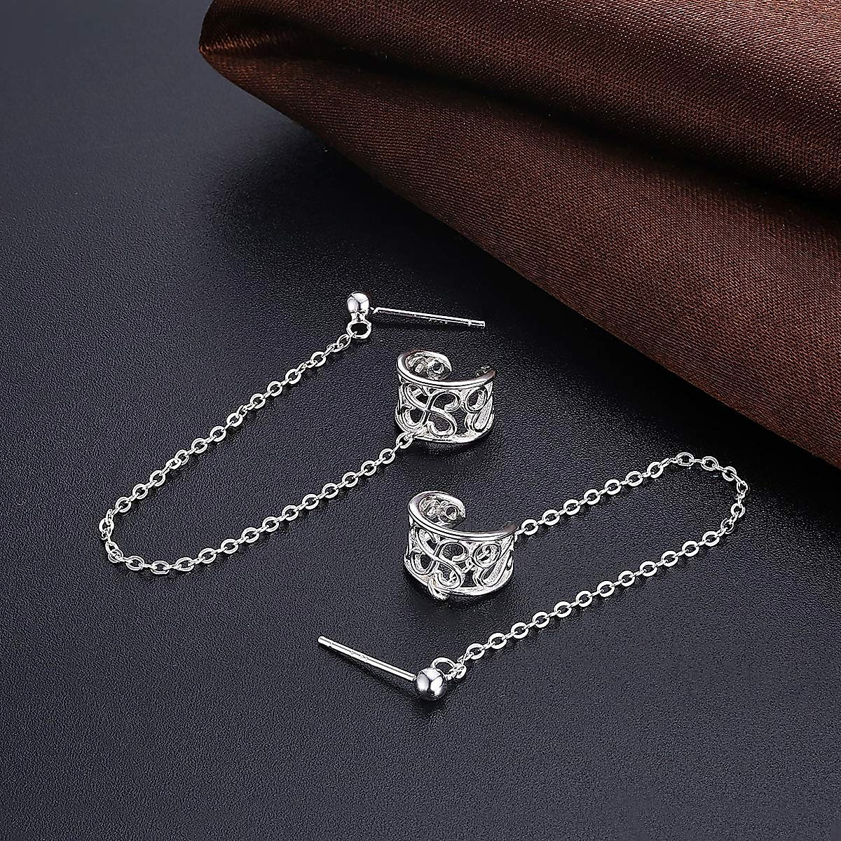 SLUYNZ 925 Sterling Silver Cuff Earrings Chain Studs for Women Cartilage Earrings Crawler Earrings Wrap (Style 2)