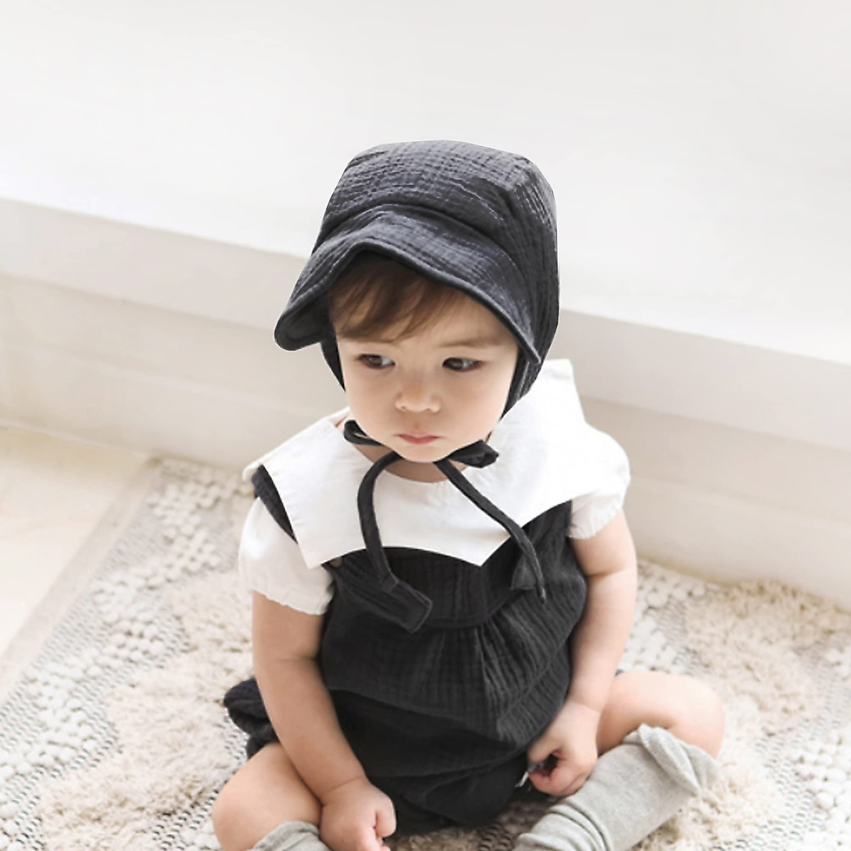 JELLYTREE Newborn Baby Hat Brimmed Sun Bonnet Muslin Double Gauze Cotton Infant Fashion Beanie Toddler Cap, Beige, XS