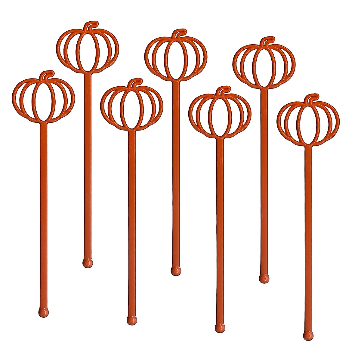 Coffee and Cocktail Stirrers, Reusable Plastic Drink Stirrer Sticks, 24 Swizzle Sticks, Use as a Cocktail Garnish or Cocktail Mixers, Halloween Party, Fall Party 6 inch (Pumpkin)