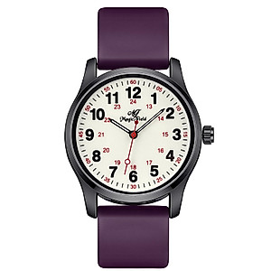 SUDESMO Women's Nurse Watch - Waterproof, Easy to Read with Second Hand, Silicone Band, Luminous - Black, Purple
