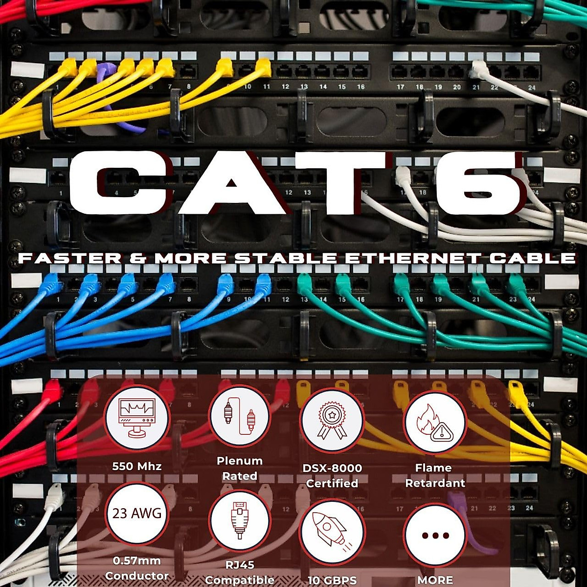 TSCables | Cat6 Plenum (CMP) 1000ft Cable, 23AWG | 100% Solid Bare Copper | 550MHz, PoE++ (4PPoE) | Unshielded Twisted Pair (UTP) Bulk Ethernet Cable, Available in 10 Colors