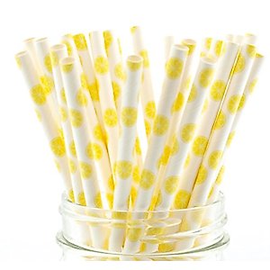 Lemon Party Paper Straws (25 Pack) - Baby/Bridal Shower Favors , Wedding Decoration and Supplies , Citrus Themed Lemon Decor