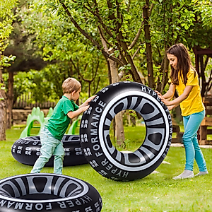 4 Pack 47 Inches Giant Inflatable Tire Tubes Tire Floats for Pool Inflatable Tire Float for Adults Race Car Birthday Party Supplies Swimming Rings River Raft Truck Race Car Themed Birthday Decorations