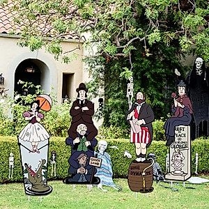 Haunted Mansion Stretching Portraits Yard Signs with Stakes Halloween Vintage Props for Outdoor Lawn Garden Decor Party Supplies（4PCS）