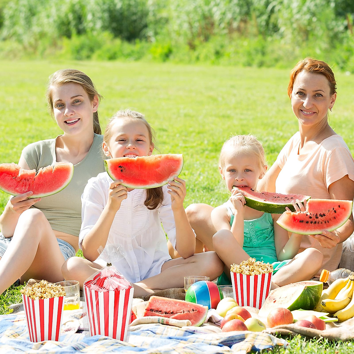 JarThenaAMCS 200Pcs Mini Popcorn Bags Bulk Paper Popcorn Boxes with Clear Plastic Treat Bags Red White Stripe Popcorn Buckets Paper Candy Favor Bags for Movie Night Party Supplies, 4.5 x 2.8 x 2 Inch