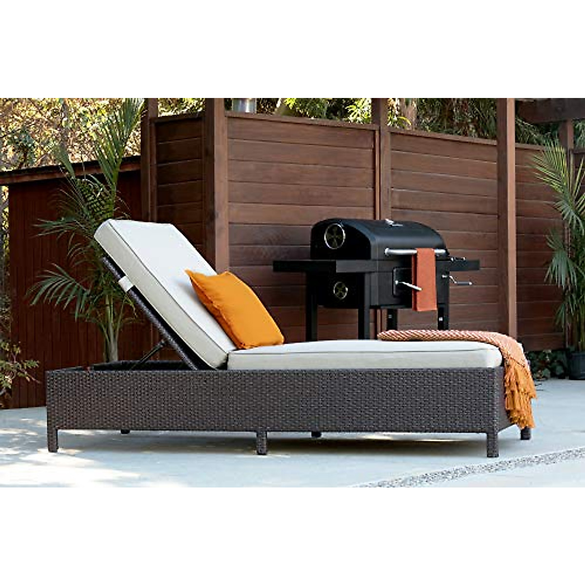Serta Brown Resin Wicker Outdoor Patio Furniture Collection, Storage Chaise Lounge, Beige