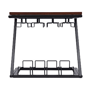 CNCEST Z Shaped Tabletop Wine Rack with Glass Holder, Countertop Wine Rack Holder Wine Bottle Holder Wine Display Storage Stand with Tray for Kitchen, Office, Bar, Hold 4 Wine Bottles & 8-12 Glasses