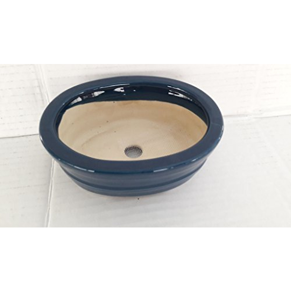 Oval blue Ceramic Bonsai Pot - Japanese Houtoku Brand - 5'' L / 4'' W / 2'' H