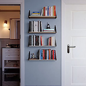 Wallniture Bora Floating Shelves for Wall Storage, 24"x6" Floating Book Shelves for Living Room, Natural Wood Wall Shelves for Books and DVD Storage, Set of 4