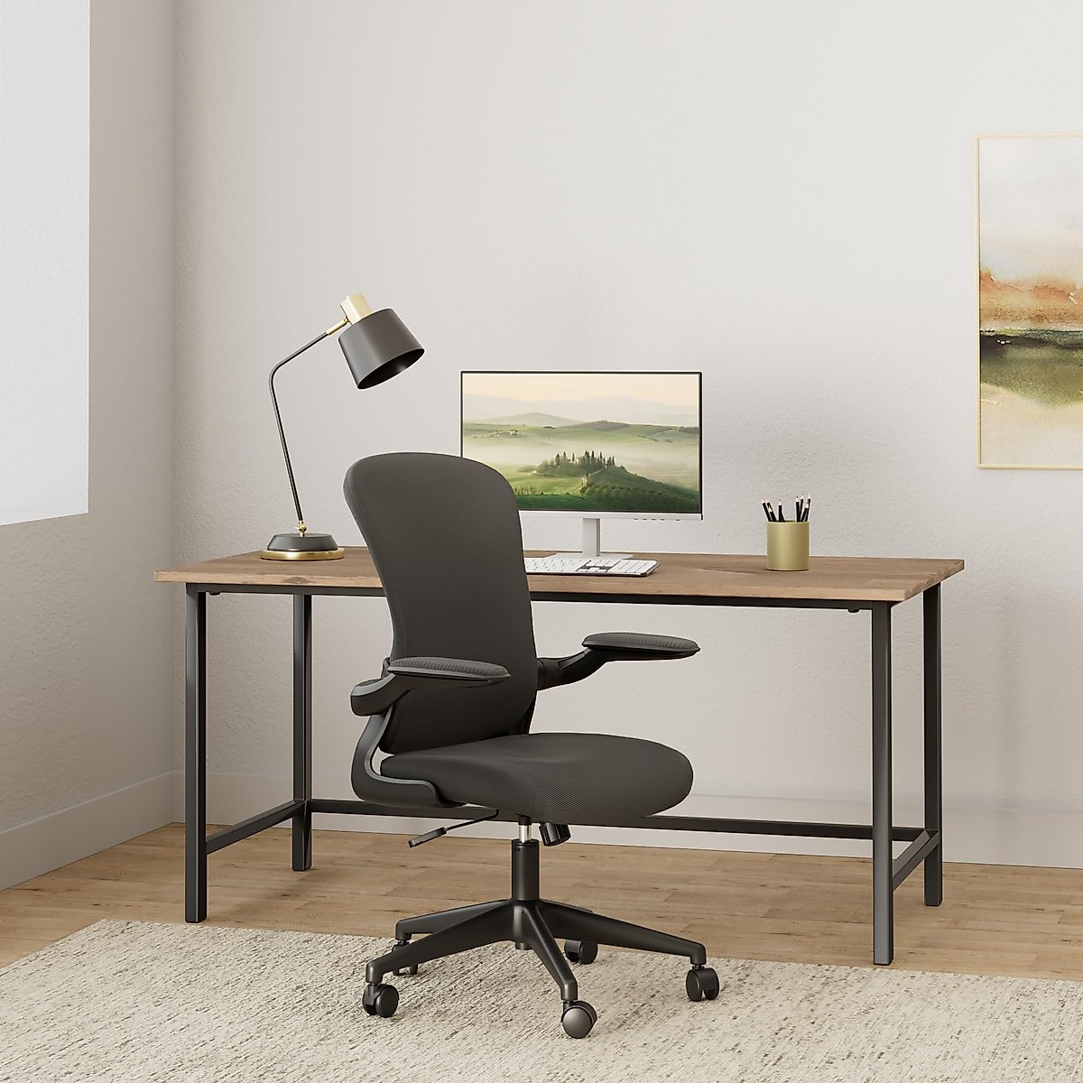FelixKing Office Chair, Ergonomic Desk Chair with Adjustable Height, Swivel Computer Mesh Chair with Lumbar Support and Flip-up Arms, Backrest with Breathable Mesh (Black)