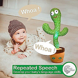 Pbooo Dancing Cactus Mimicking Toy,Talking Repeat Singing Sunny Cactus Toy 120 Pcs Songs for Baby 15S Record Your Sound Sing+Dancing+Recording+LED