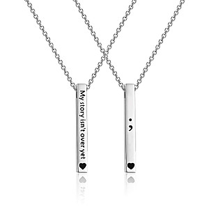 POTIY Semicolon Necklace Suicide Awareness Semicolon Gift My Story Isn't Over Yet Depression Suicide Mental Health Awareness Semicolon Inspirational Jewelry (Semicolon Necklace)