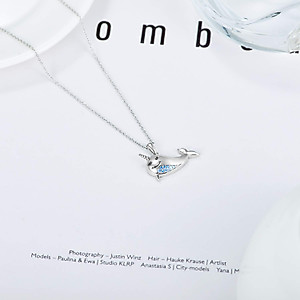 POPKIMI Narwhal Pendant Sterling Silver Necklaces Minimalist Jewelry, Tiny Silver Whale Necklace, Love Gift for Women