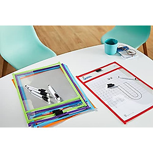 Learning Resources Write and Wipe Pockets, 5 Colorful Classroom Dry Erase Pockets, Ages 3+