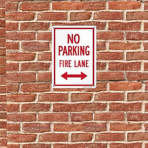 SmartSign 14 x 10 inch “No Parking - Fire Lane” Metal Sign with Bidirectional Arrow, 40 mil Laminated Rustproof Aluminium, White and Red, Made in USA