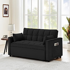 Eafurn 3 in 1 Sleeper Couch Sofa Bed,Convertible Pull Out Loveseat with Adjustable Backrest and Side Pocket,Comfy 2 Seater Love Seat Lounge Sofa & Couches for Living Room Apartment