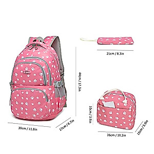 2022 Backpacks for Teen Girls 3PCs with Lunch Bag Pen Case, Breathable Lightweight Teenager Girl Bookbags for Middle High School University, 24L Cute Back Packs for Day Use, Pink Paw