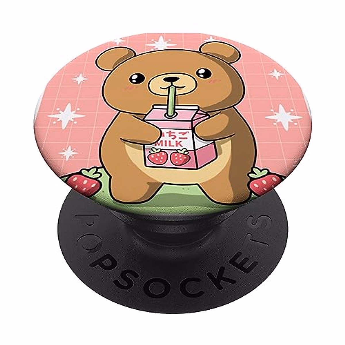 Kawaii Teddy Bear Drinking Strawberry Milk Japanese PopSockets Standard PopGrip