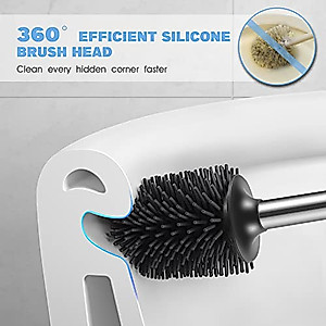 Toilet Bowl Brush Holder Set: Silicone Stainless Steel Deep Cleaning Toilet Cleaner Brush for Bathroom Restroom - Compact Modern Rv Toilet Scrubber Accessories with Caddy