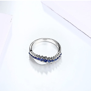 Pumi-geous Blue Spinels Sterling Silver Ring Rhodium-plated S925 Created Blue Sapphire Round Cut Wedding Rings Engagement Jewelry For Wemon (US#6)