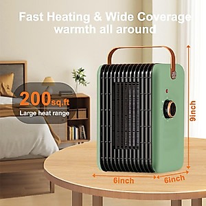 1500W Space Heater for Indoor Use PTC Portable Electric Heater Fast Heating Room Small Heater with Thermostat Heating and Fan Modes 110V Plug In Heater for Desk Office Bedroom Bathroom (Green)