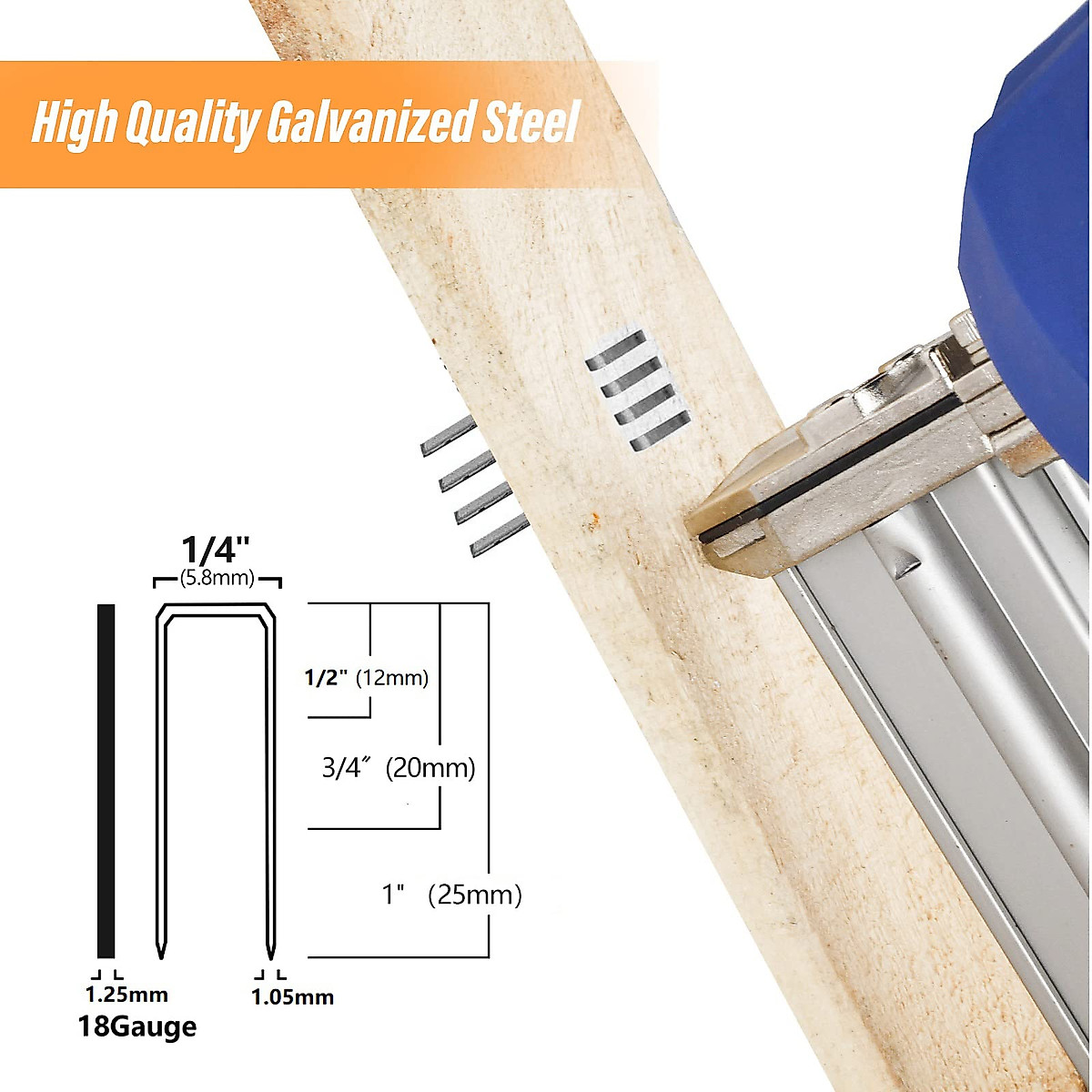 SITLDY 2800-Count 18 Gauge 1/4" Narrow Crown Staples 1/2"-1200, 3/4"-800, 1"-800, Heavy Duty Galvanized, Assorted Size Project Pack, for Pneumatic, Electric Stapler (Silver)