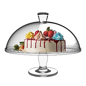ums Glass Cake Stand with Dome - Footed Glass Service Plate, Large Size (12 inch), Footed Cake Plate Wıth Dome, Multifunctional Serving Platter, durable glass