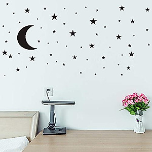 Moon and Stars Wall Decal Vinyl Sticker, Removable Children Kids Art DIY Sticker Mural for Boy Girls Baby Room Decoration Good Night Nursery Wall Decor Home House Bedroom Design (Black)